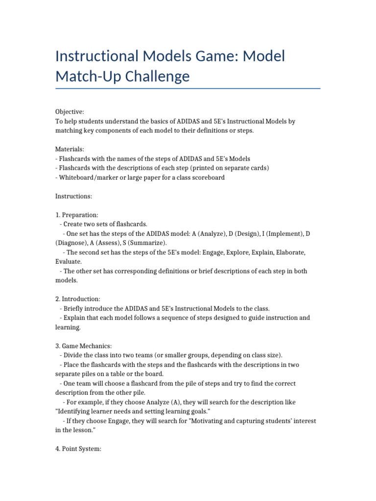 Instructional Models Game | PDF
