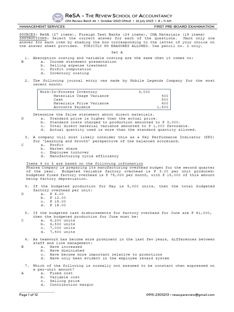Cost Variance Analysis for Songsu Company | PDF | Securitization | Cost ...