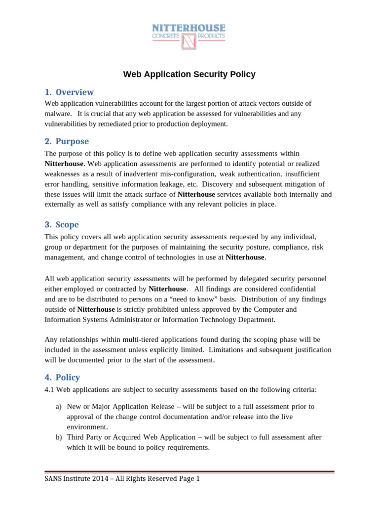 Web Application Security Policy | PDF | Computer Security | Security