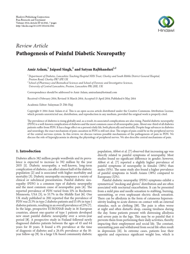 Pathogenesis of Painful Diabetic Neuropathy | PDF | Peripheral ...