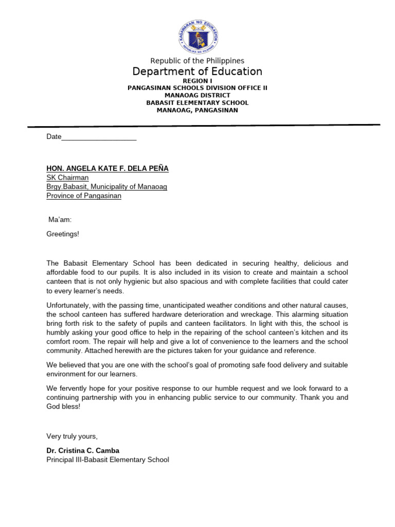 Request for Canteen Repair Assistance | PDF