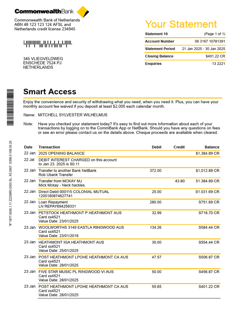 Commonwealth Bank Statement Summary | PDF | Banks | Debit Card