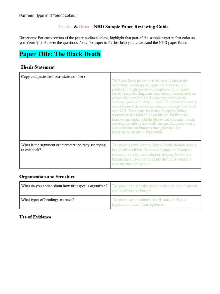 NHD Exemplar Writing Guide | PDF | Black Death