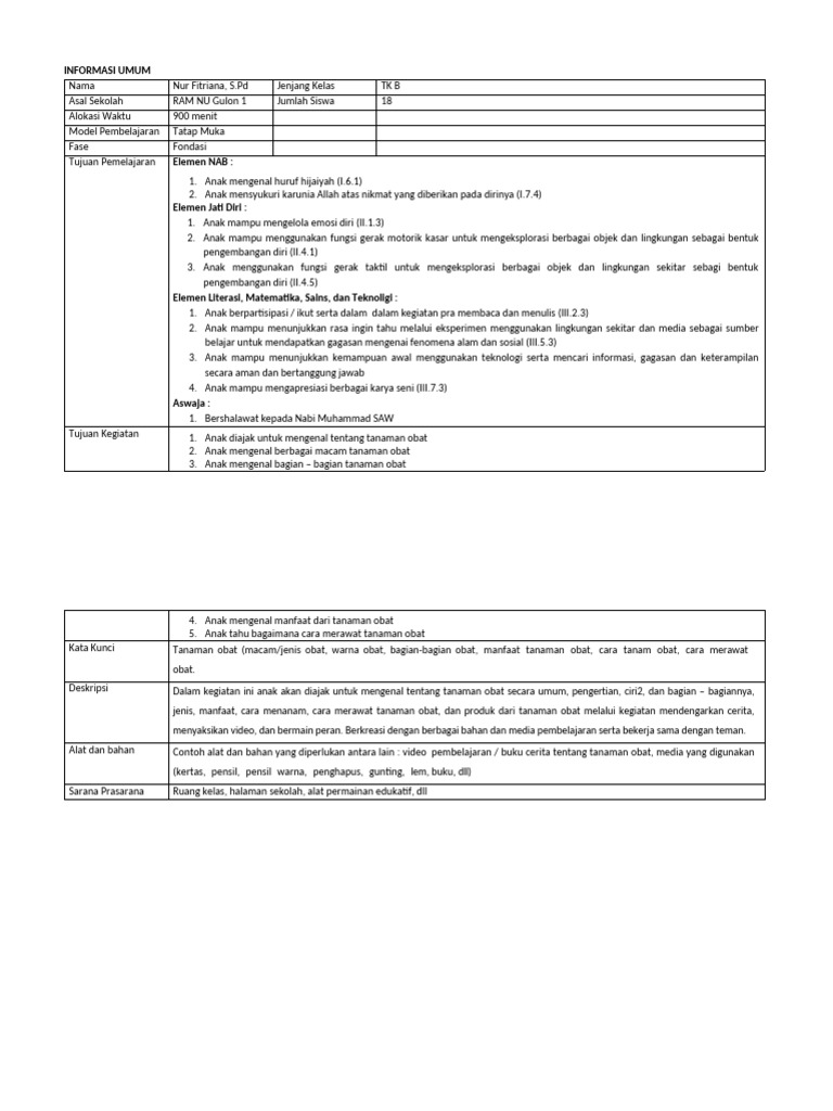 Modul Ajar Kel B Minggu 4 (Tanaman Obat) | PDF