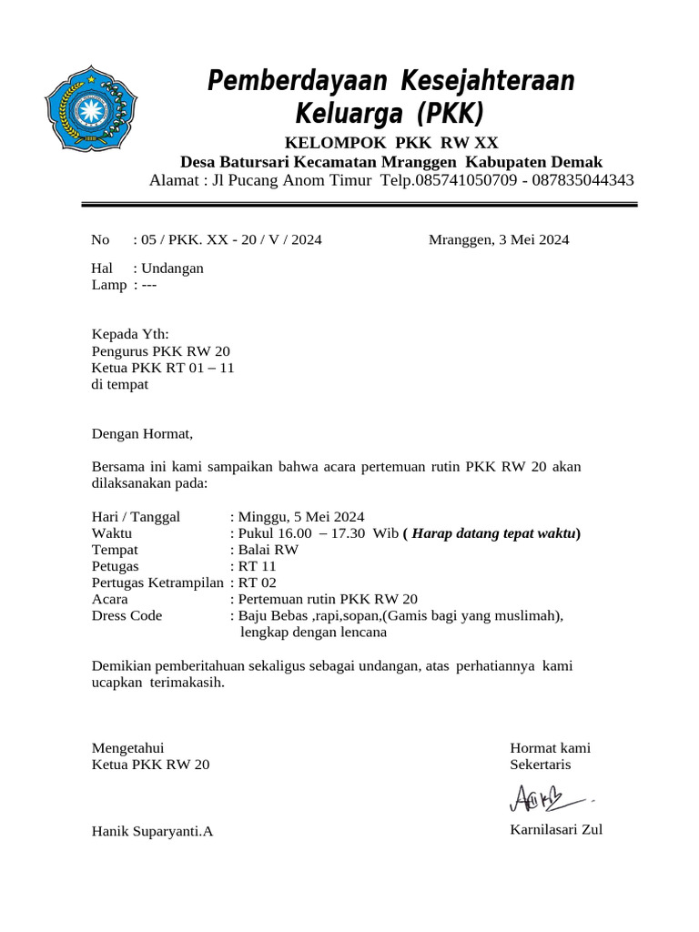 UNDANGAN PKK 20 Rev | PDF