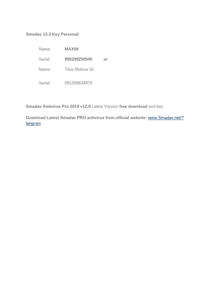SMADAV Antivirus Registration Key | PDF