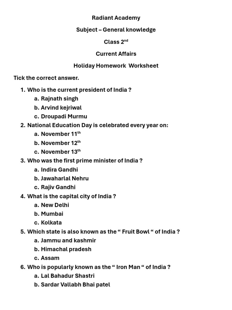 Class 2 GK H.H | PDF