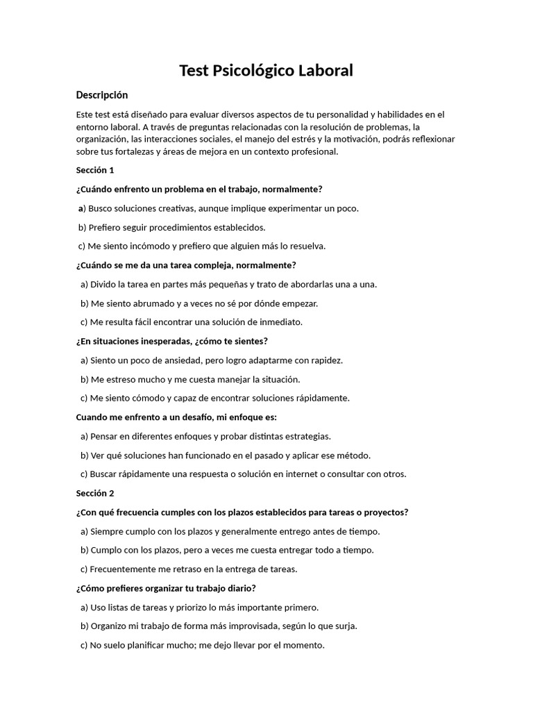 Test Psicológico Laboral | PDF | Sicología | Motivación