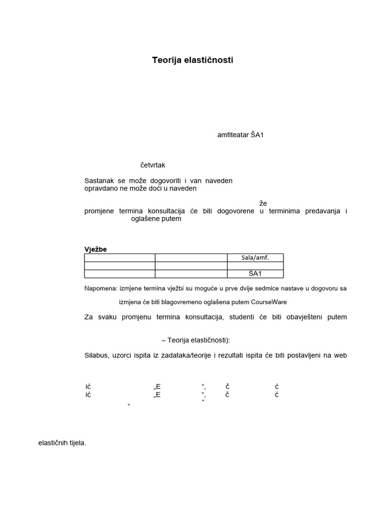 Silabus - Teorija Elasticnosti - Elvedin Kljuno - 2024 - 25 | PDF