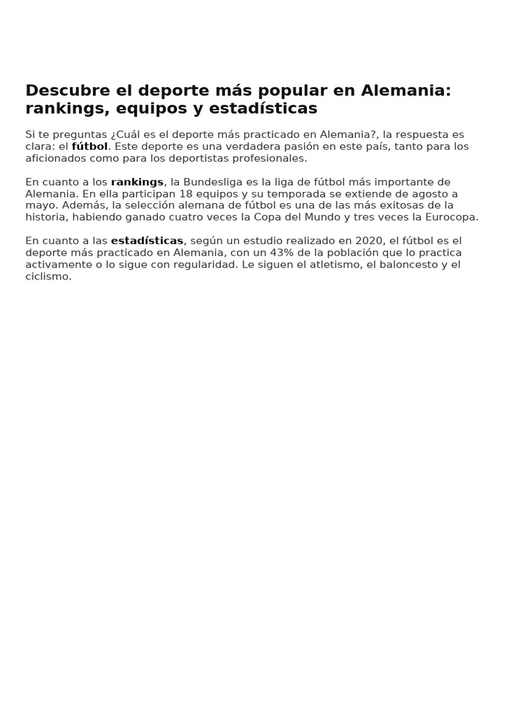 Descubre El Deporte Más Popular en Alemania 2023 | PDF