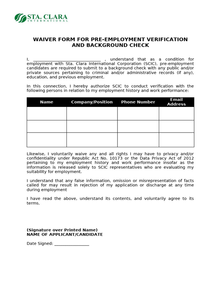 Background Check Waiver Form | PDF