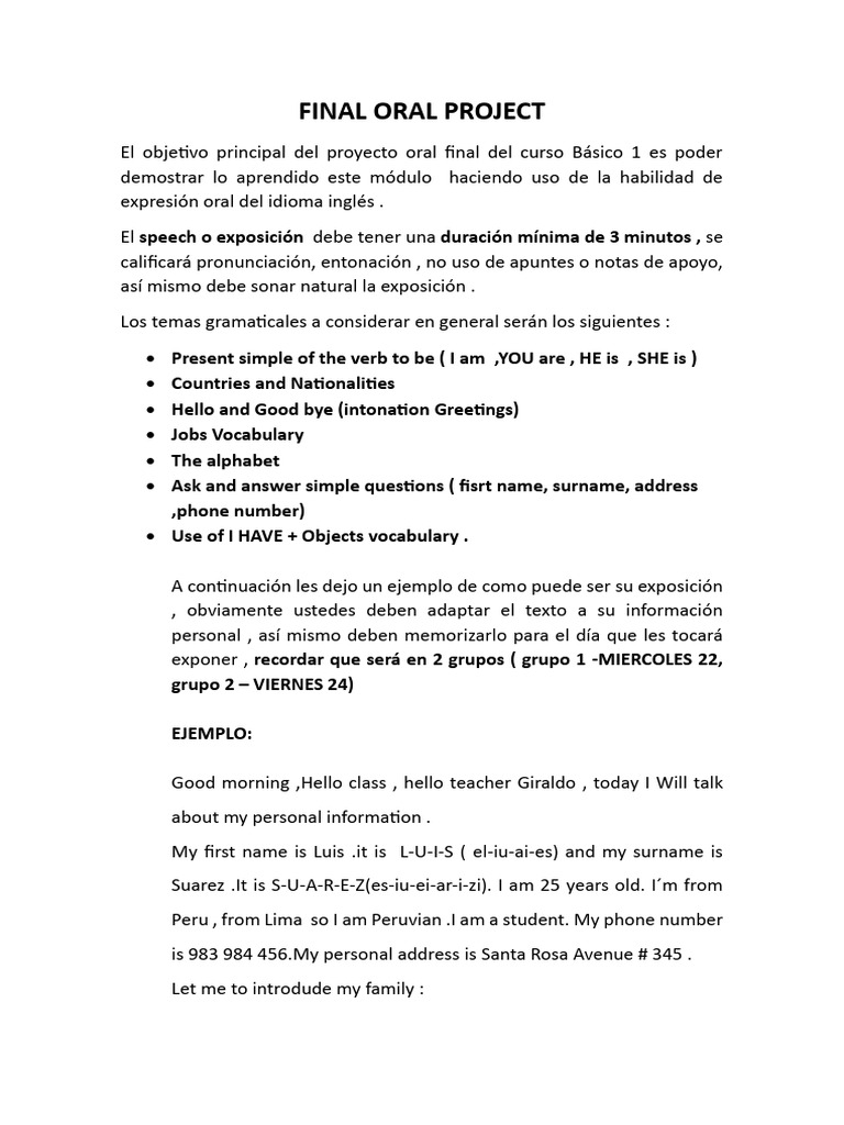FINAL ORAL PROJECT Basic 1 | PDF