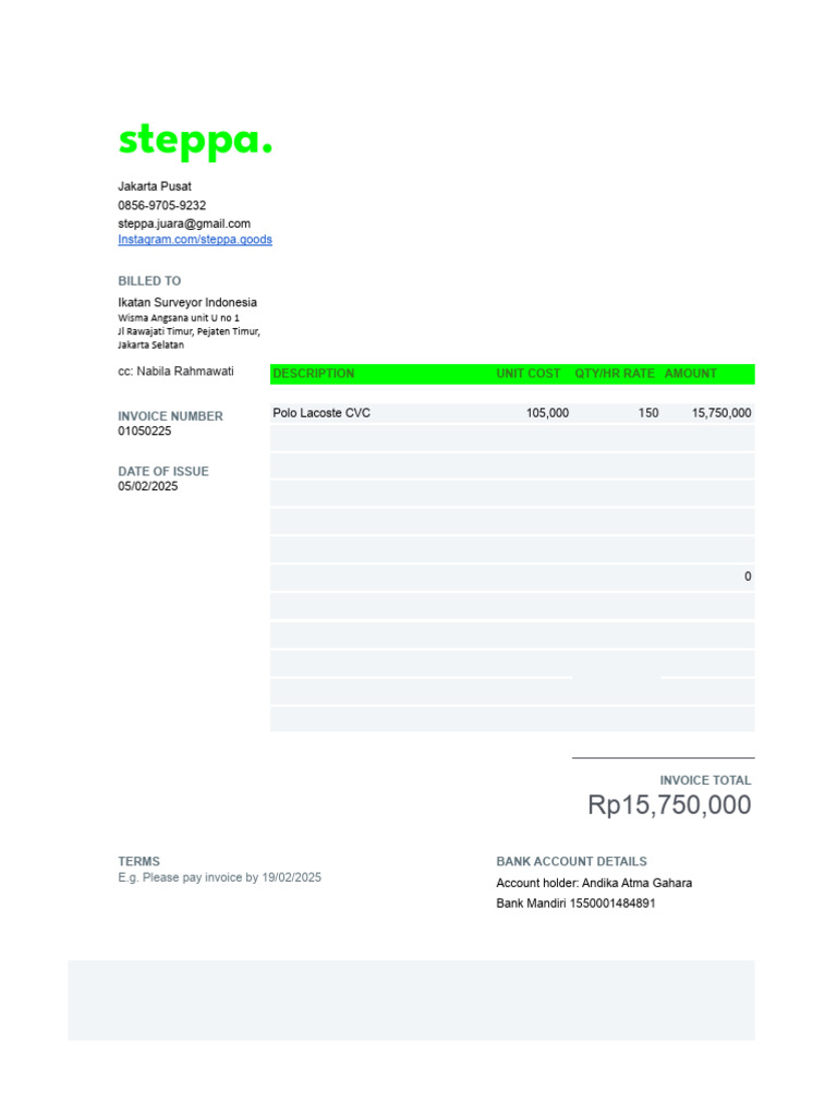 Invoice for Ikatan Surveyor Indonesia | PDF