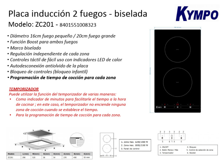 Instrucciones Placa Inducción Kympo ZC201 | PDF