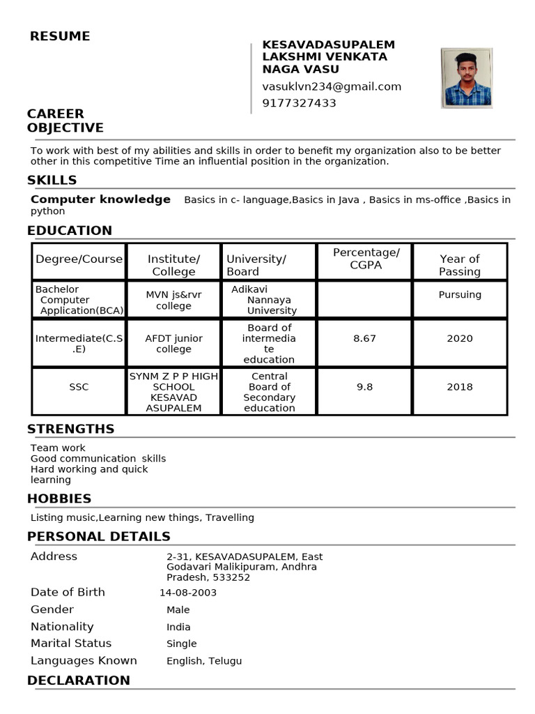 Resume K.l.v.n.vasu Format1 | PDF