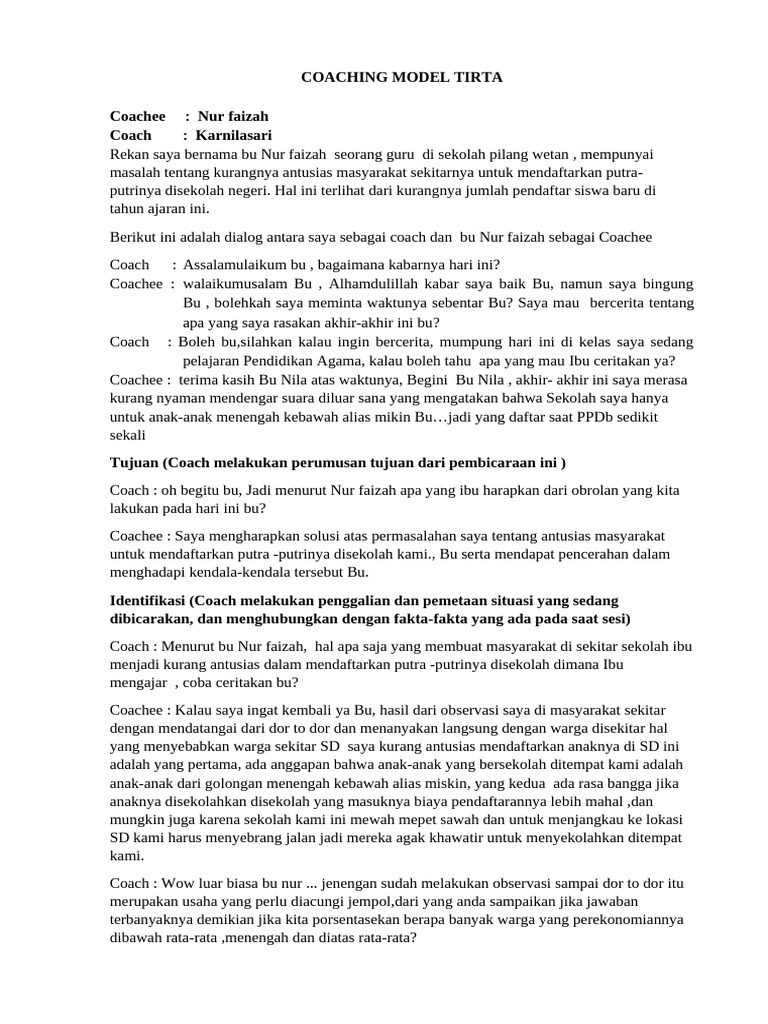 Coaching Model Tirta Kasus BUKARNILASARI DAN BU NURFAIZAH | PDF
