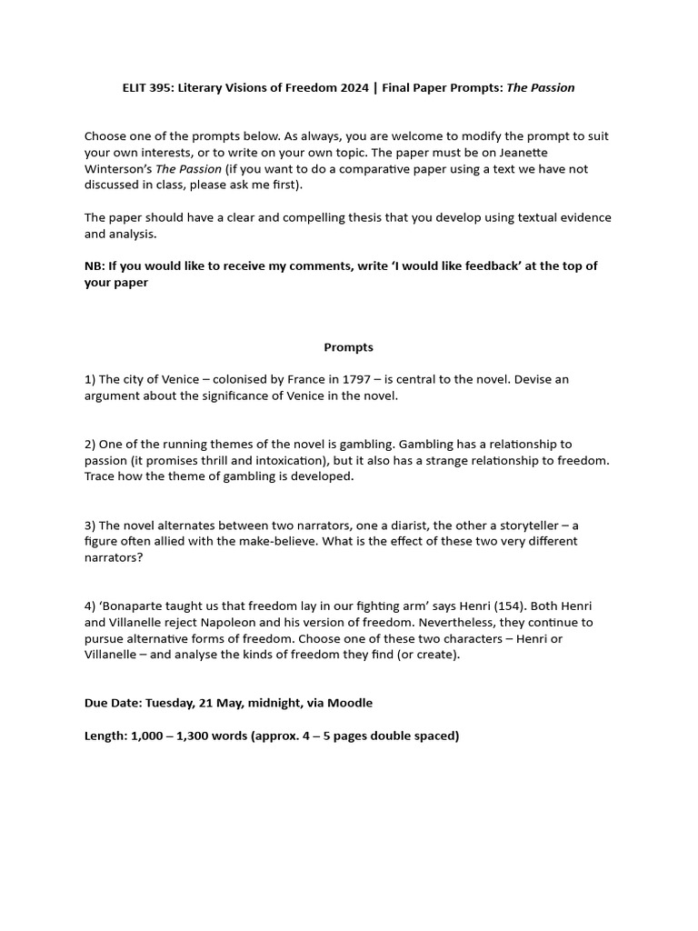Final Paper Prompts | PDF