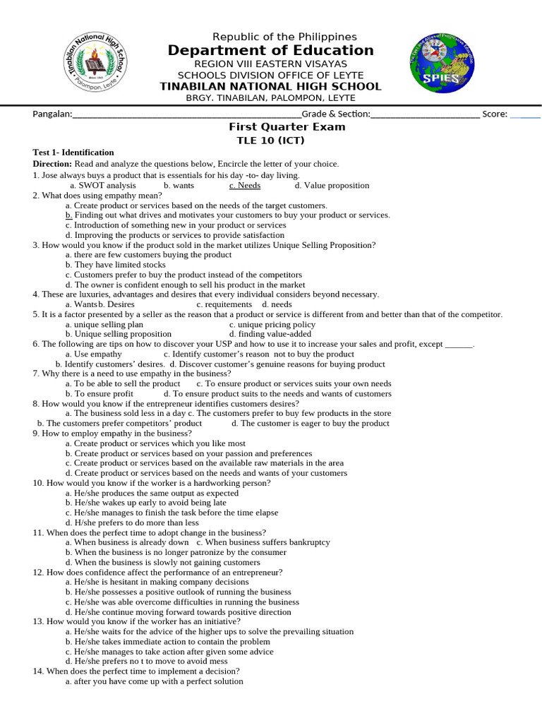Grade 10 ICT Exam | PDF | Sales | Pricing