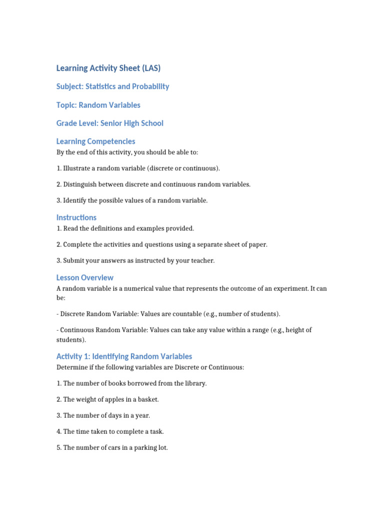 LAS Random Variables | PDF