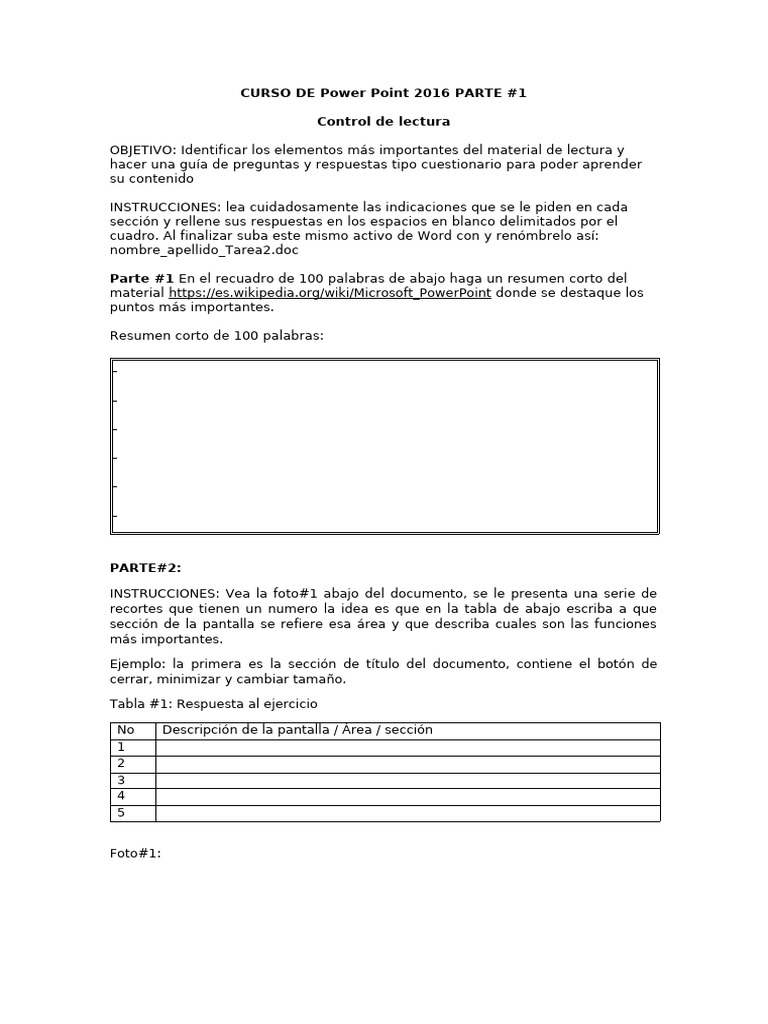 Tarea01 Control de lectura | PDF | Microsoft PowerPoint | Microsoft Excel