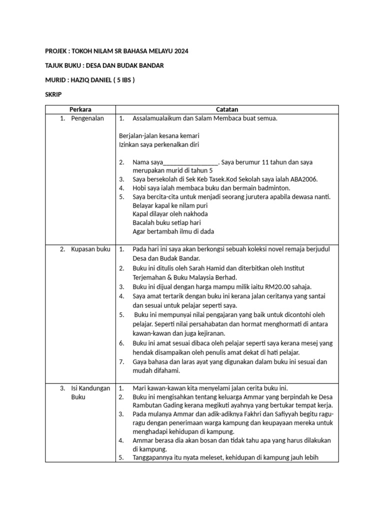 Skrip Resensi Buku Tokoh Nilam 2024 | PDF