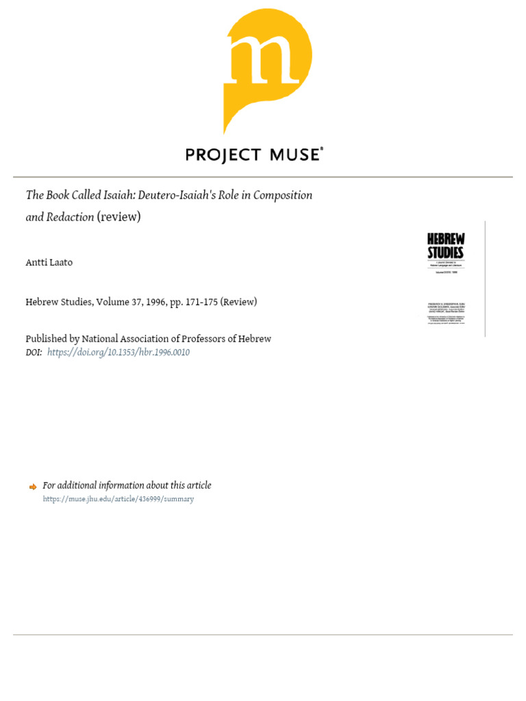 Ithe Book Called Isaiah Deutero-Isaiahs Role in Composition and ...