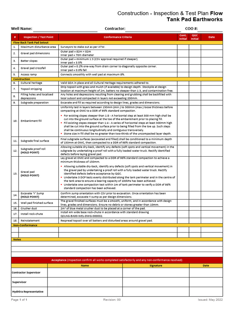 Construction Itp Tank Pad Earthworks | PDF