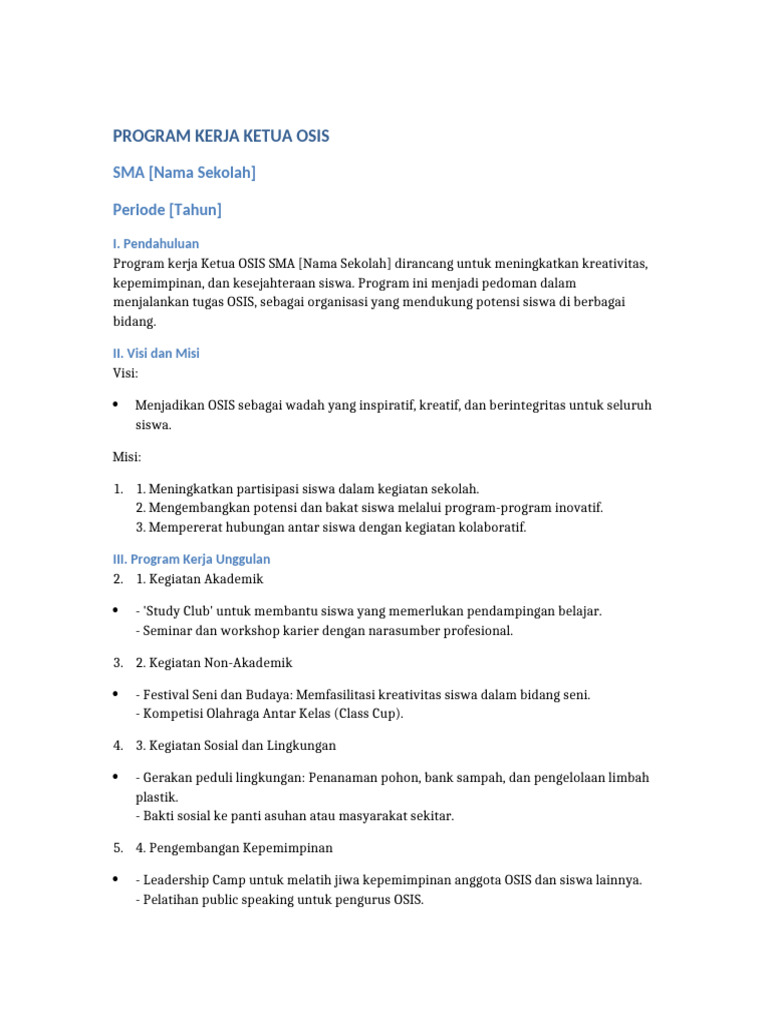 Program Kerja Ketua OSIS SMA | PDF