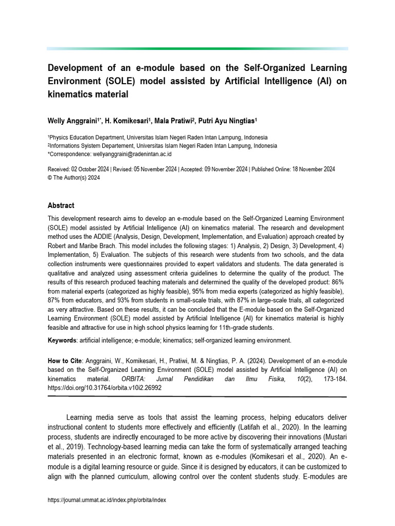 Development of An E-Module Based On The Self-Organized Learning ...