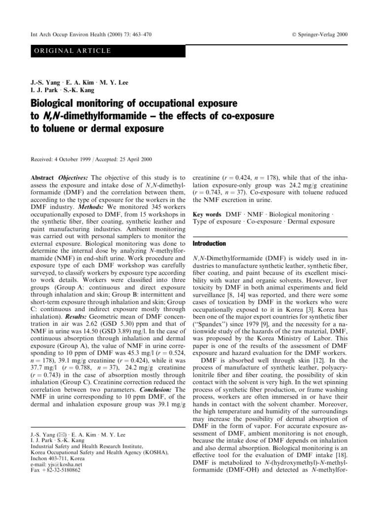 Biological Monitoring of Occupational Exposureto, N-Dimethylformamide ...
