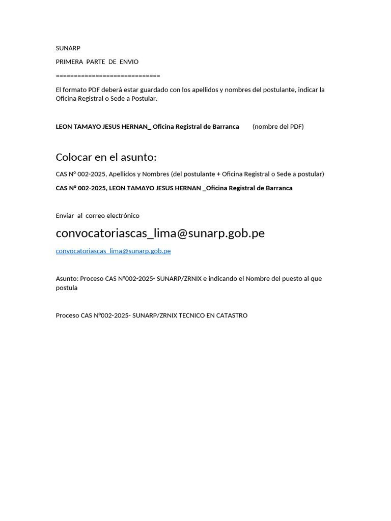 Sunarp Datos A Enviar | PDF