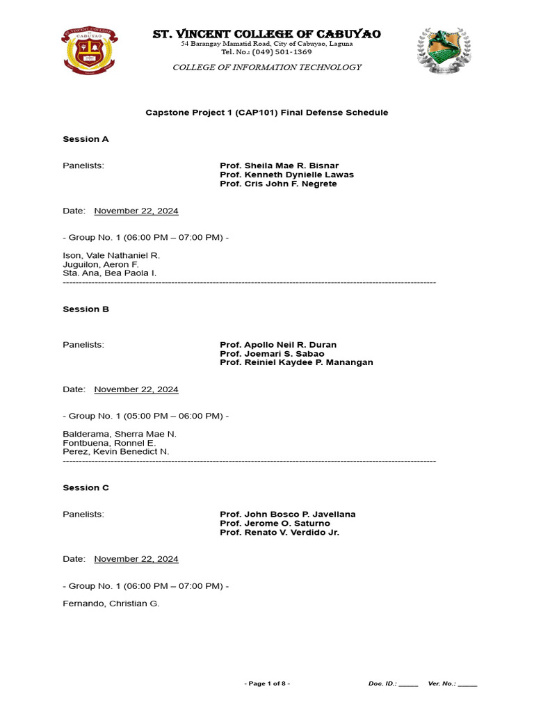 Capstone Project Defense Schedule 2024 | PDF