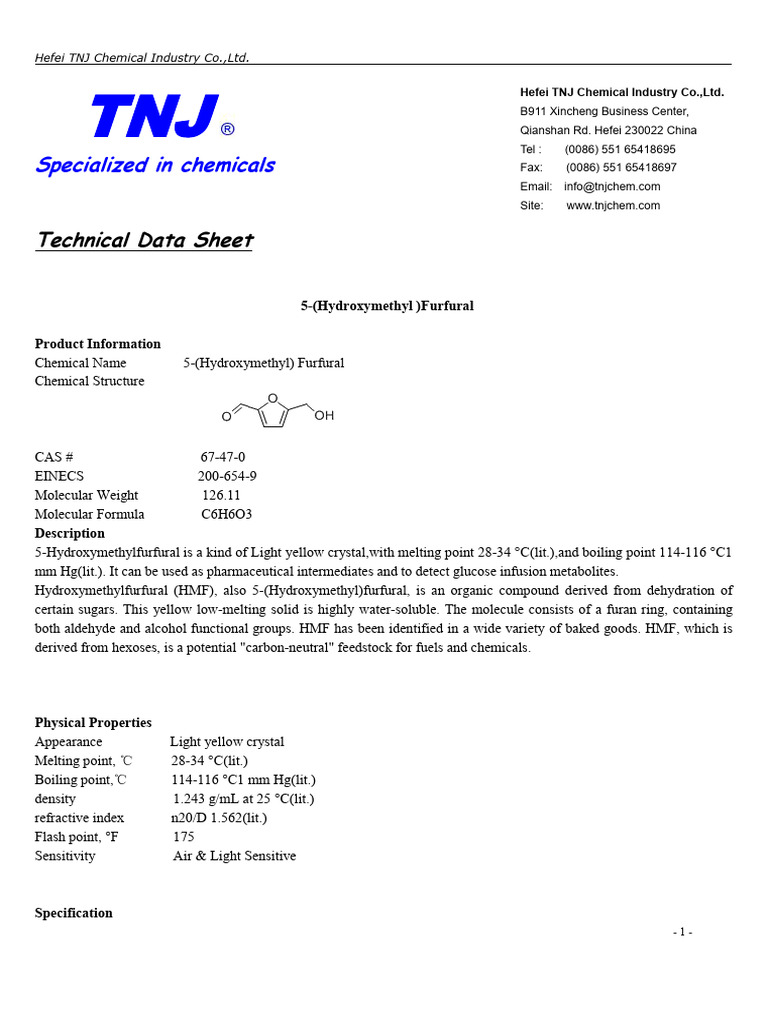 Specialized in Chemicals: Technical Data Sheet | PDF | Chemistry ...