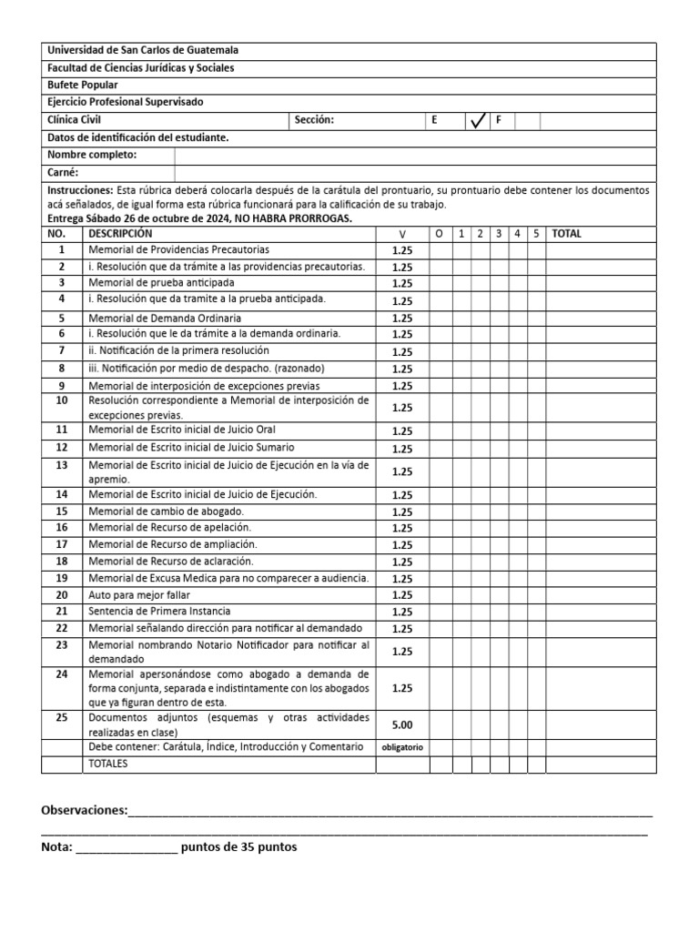 Rúbrica para Prontuario de Clínica Civil | PDF | Justicia | Crimen y ...