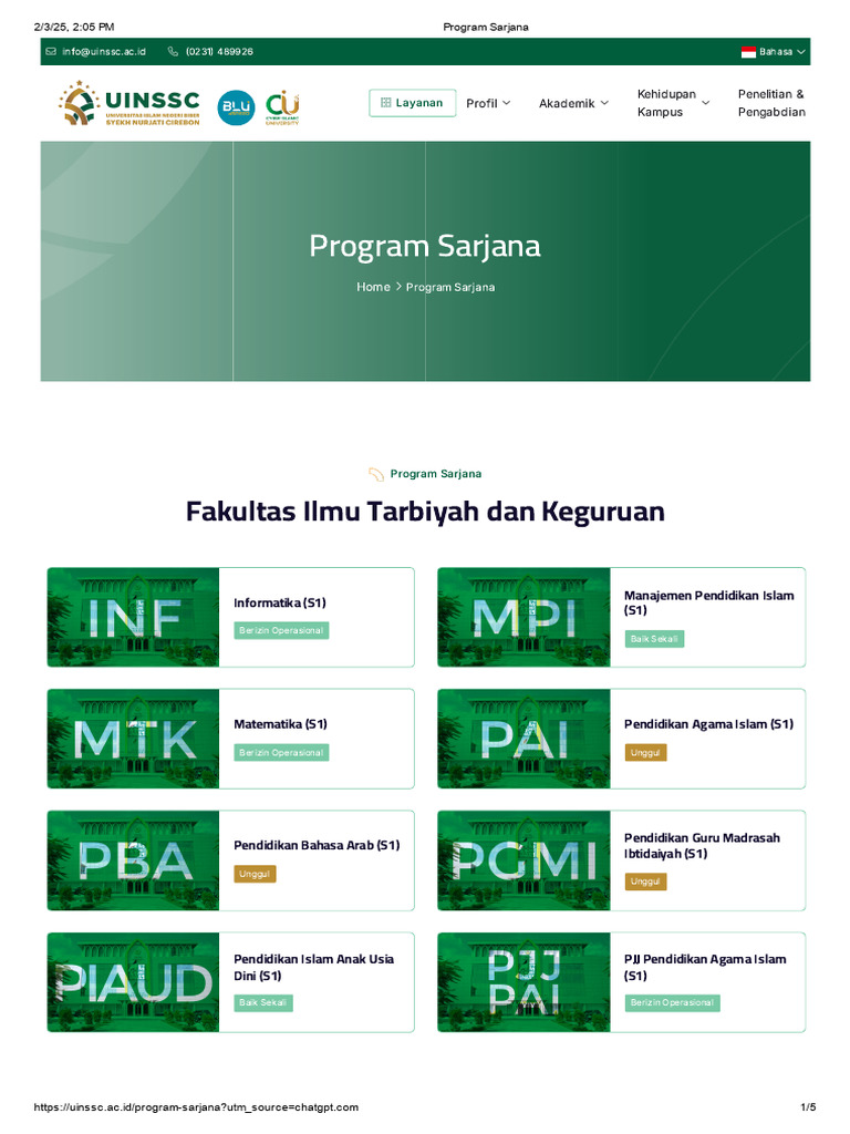 Fakultas Dan Prodi UIN SSC | PDF