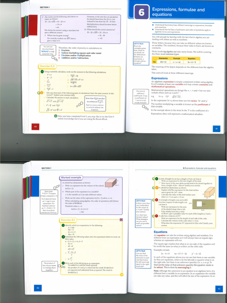 Y8 Chapter 6 - Expressions, Formulae and Equations | PDF