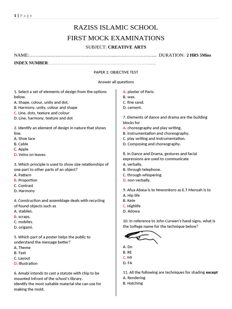 Creative Arts Mock Exam 2025 | PDF | Drawing | Printmaking