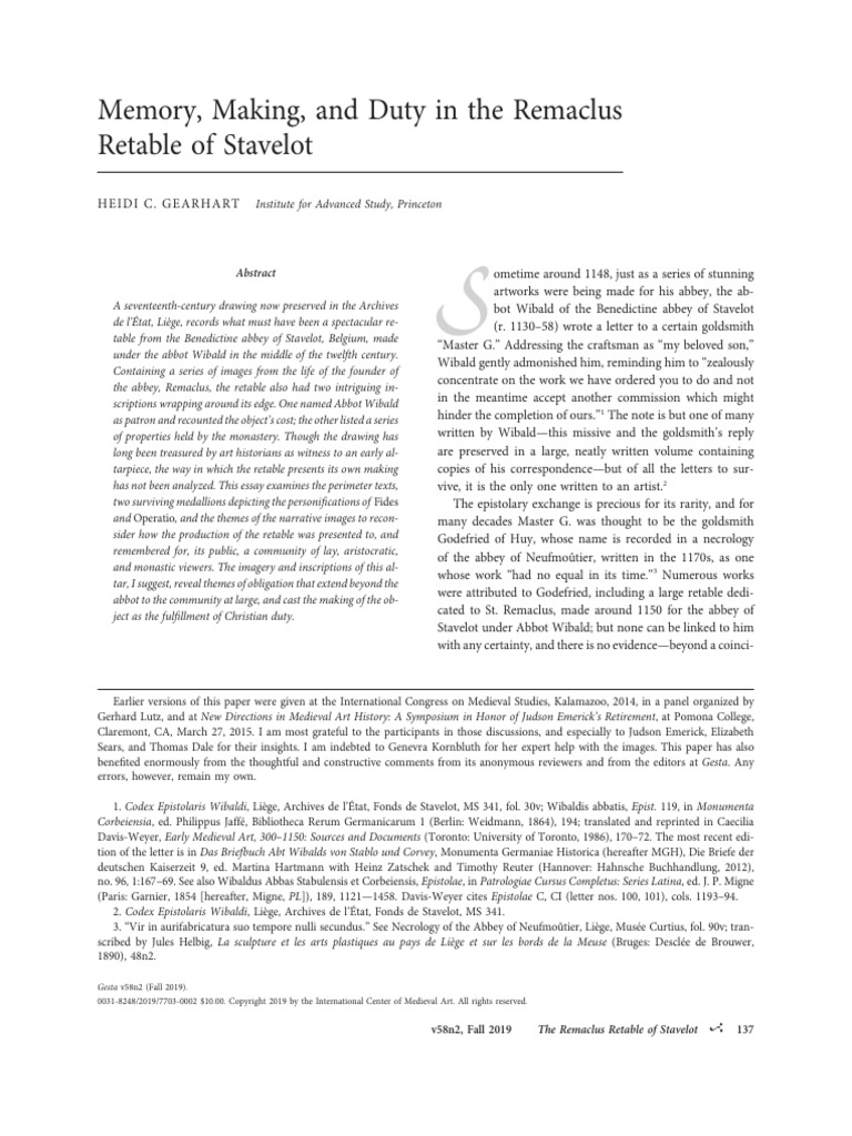 Memory, Making, and Duty in The Remaclus Retable of Stavelot | PDF
