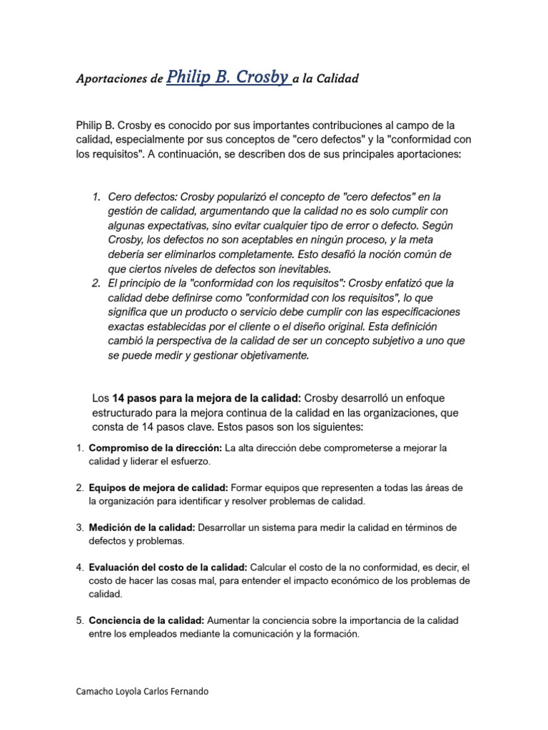 Crosby: Cero Defectos y Calidad | PDF | Calidad (comercial) | Economias