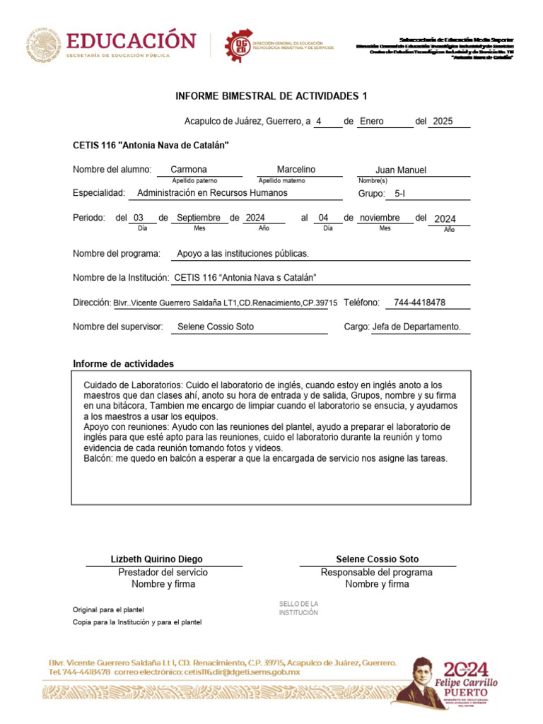 Informe Bimestral 1 - 021406 | PDF