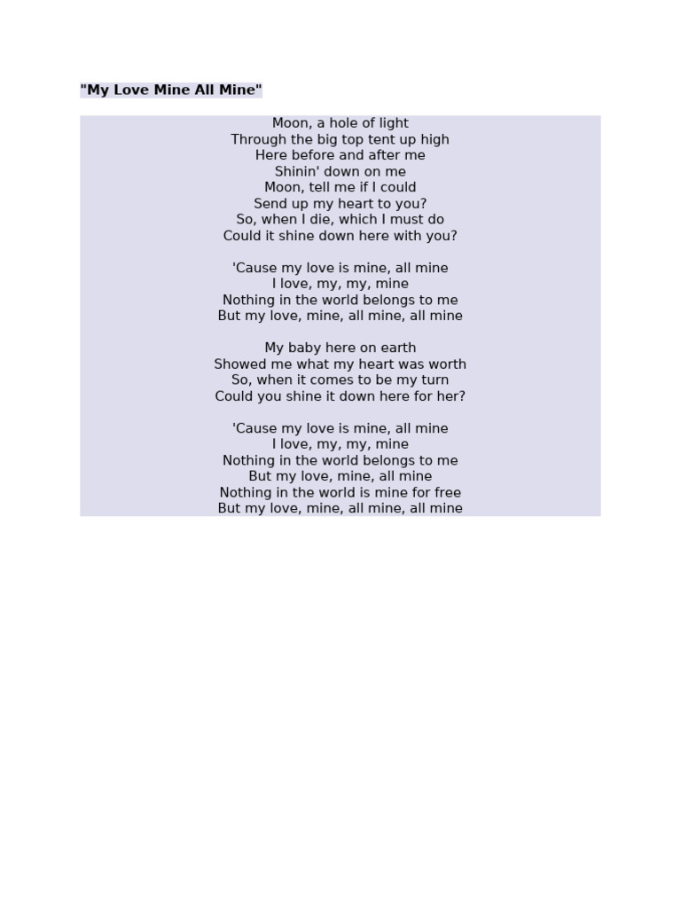 My Love, Mine All Mine Poem | PDF