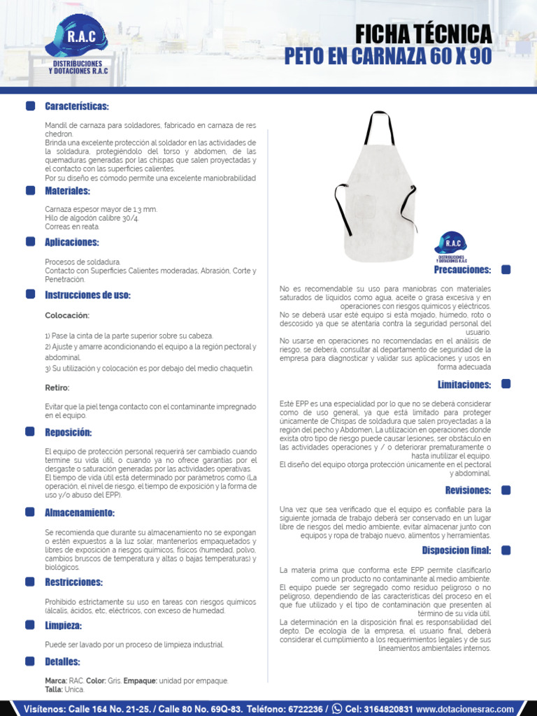 Mandil de Carnaza para Soldadores EPP | PDF | Soldadura | Construcción