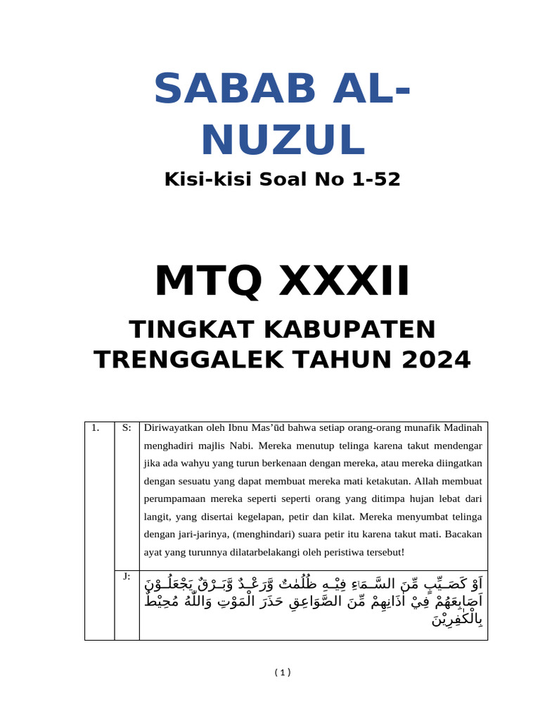 Sabab Al-Nuzul MTQ Trenggalek 2024 | PDF