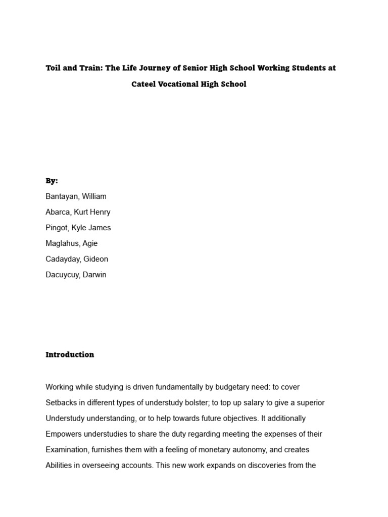 Working Students Challenges At Cvhs Pdf Economies