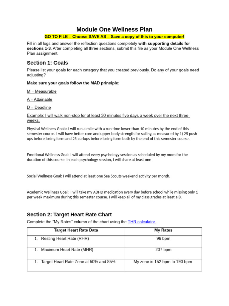 Module One Wellness Plan | PDF | Heart Rate | Physical Fitness