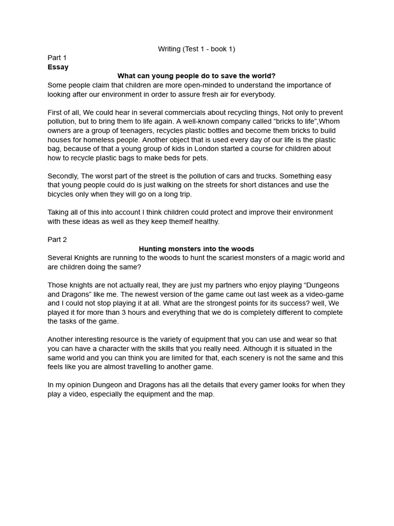 Writing test part 1 and 2 | PDF