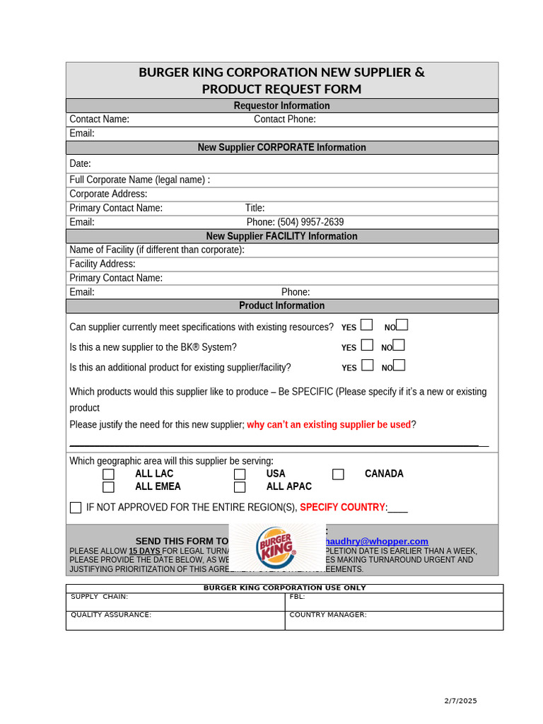 New Supplier Request Form | PDF