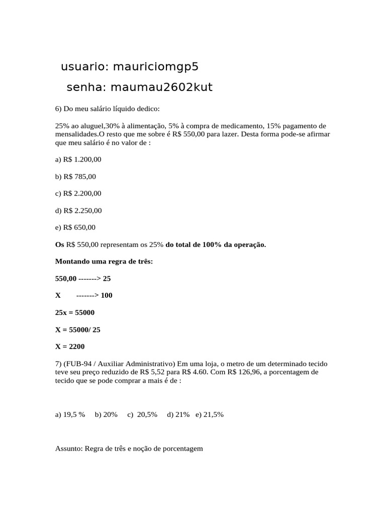 Porcentagem Exercicios | PDF