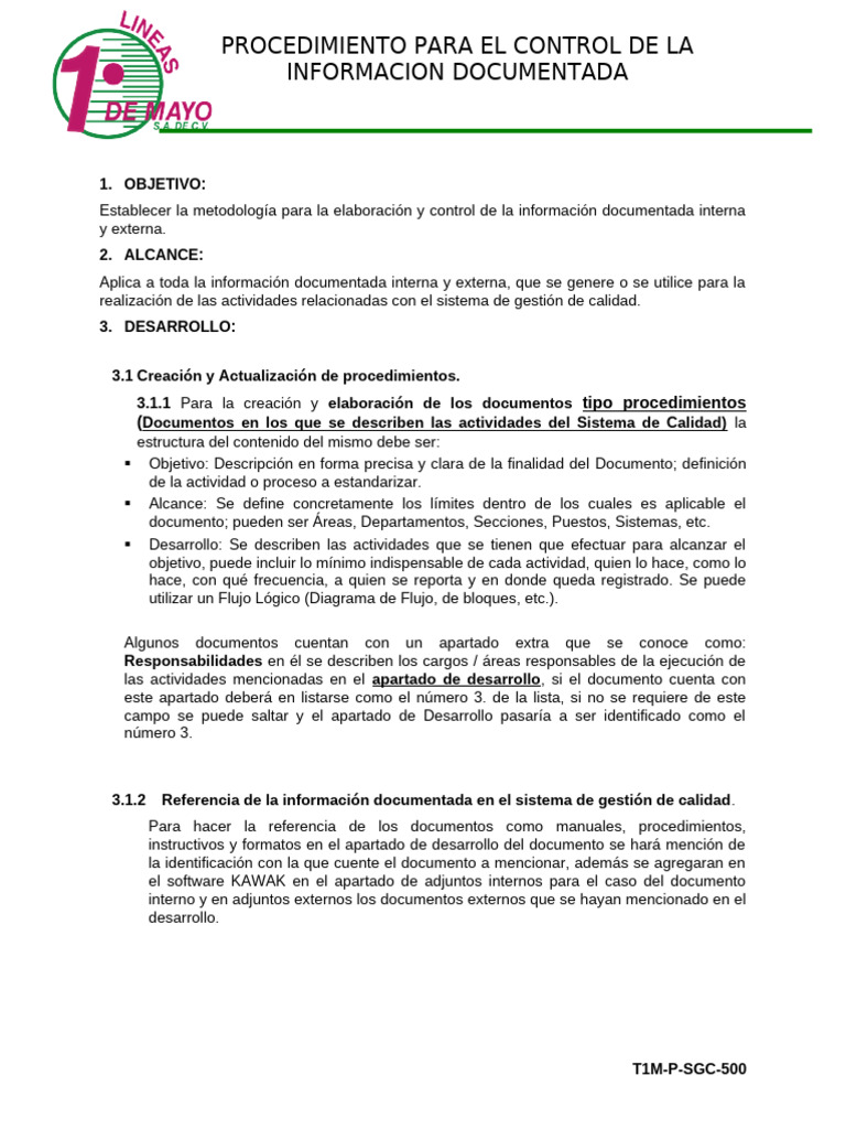 Procedimiento de Control de Informacion Documentada | PDF | Sistema de ...