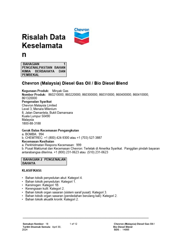 SDS Diesel Caltex BM | PDF